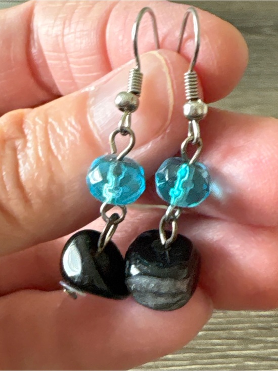 None | Jewelry | Handmade Turquoise Blue Black Glass Beads Silver Hook ...